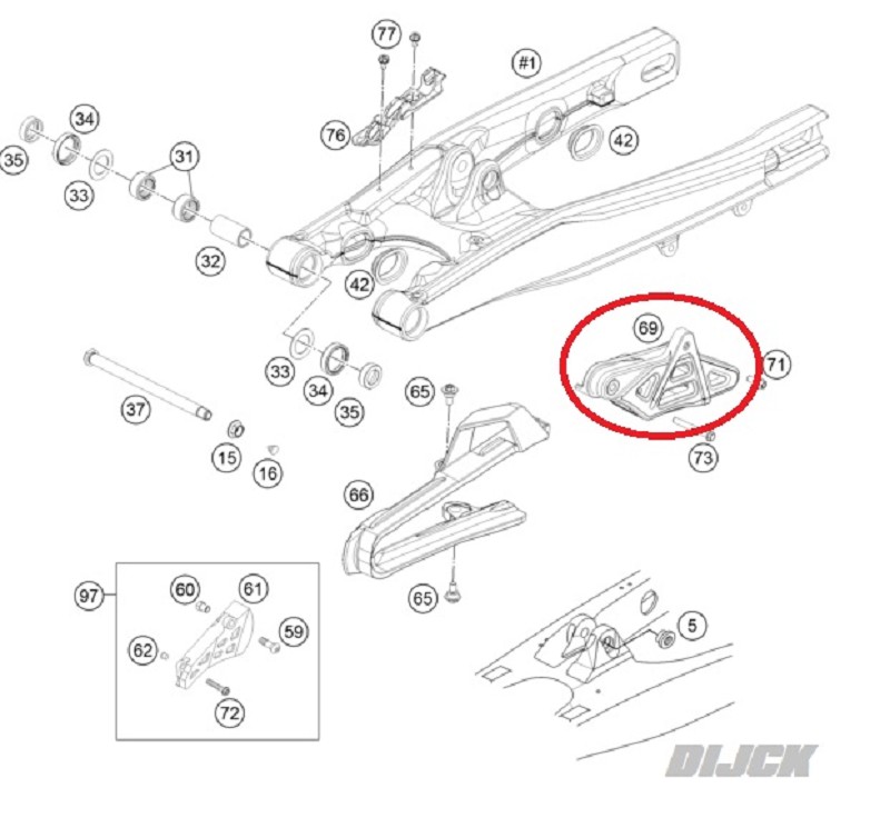KTM Plastic > KTM OEM Kettingblok EXC+F 14-23 - Van Dijck